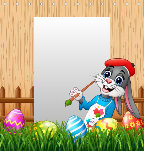 Easter bunnies with blank sign background Vector Image