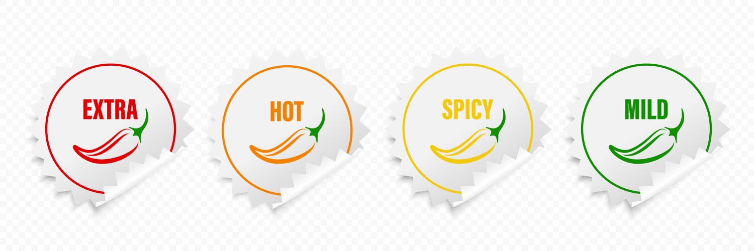 Realistic round stickers with spicy chili Vector Image