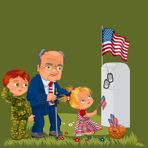 Memorial day man with children on military Vector Image