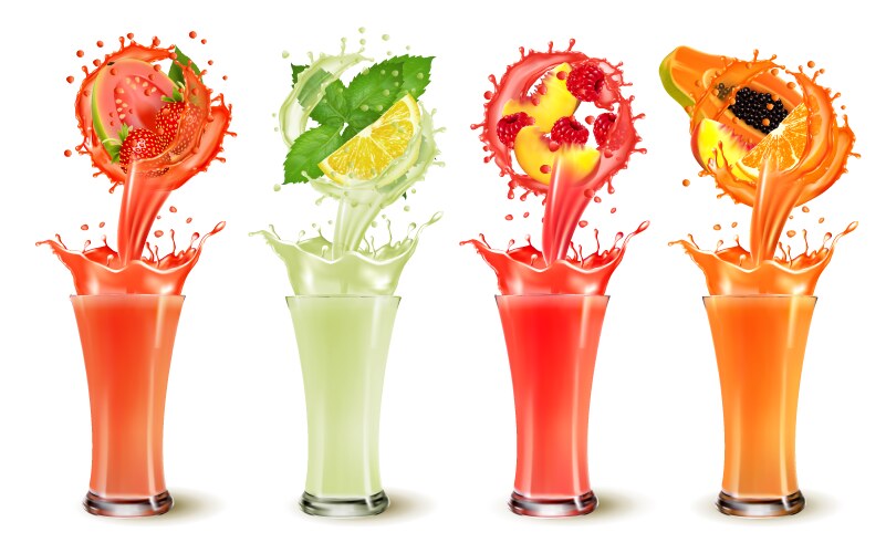 Set of fruit juice splash in a glasses orange Vector Image