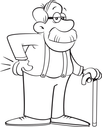 Cartoon old man leaning on a cane Royalty Free Vector Image