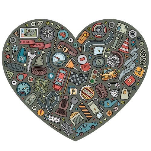 Cartoon set of automobile objects Royalty Free Vector Image