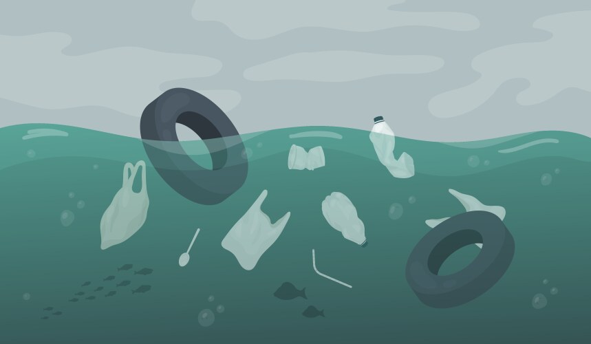 Plastic pollution trash under sea Royalty Free Vector Image