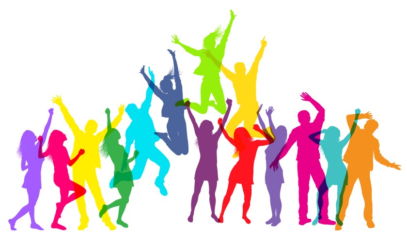 Colorful silhouettes of people dancing Royalty Free Vector