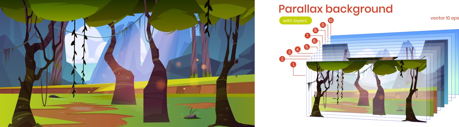 Parallax background with mountains cave and snow Vector Image