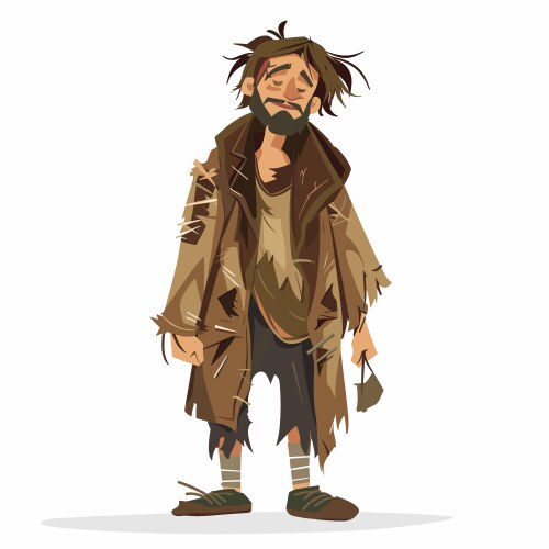 Homeless man looking tired disheveled carrying Vector Image