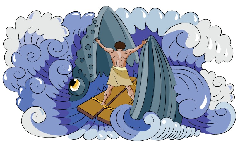 Jonah and the big fish a biblical tale Royalty Free Vector