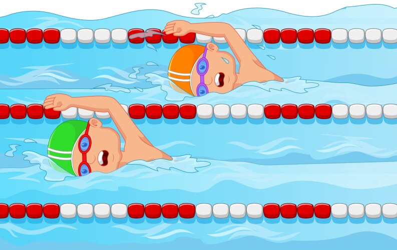 Kids cartoon playing in an inflatable pool Vector Image