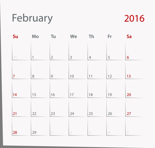February monthly calendar for 2020 year Royalty Free Vector