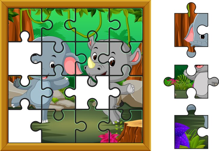 Cartoon turtle jigsaw puzzle game Royalty Free Vector Image