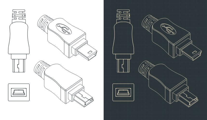 Interface plug and sockets blueprints Royalty Free Vector