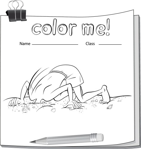 A color me worksheet with clock Royalty Free Vector Image