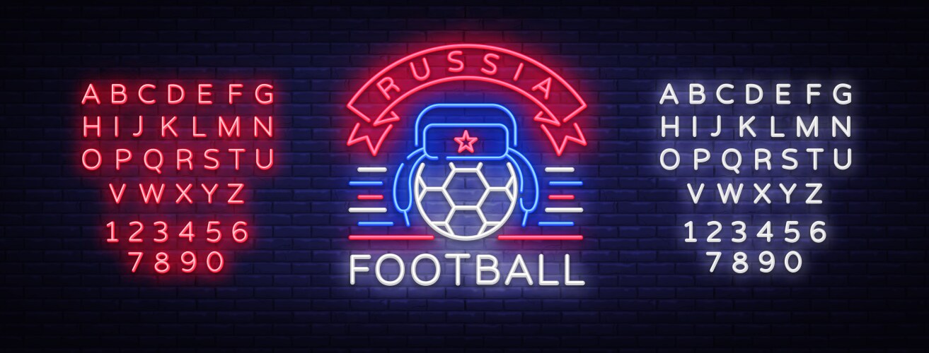 Soccer match logo neon design template Royalty Free Vector