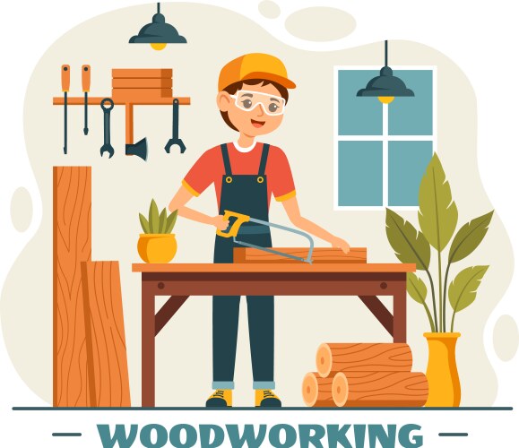 Woodworking featuring modern craftsmen Royalty Free Vector