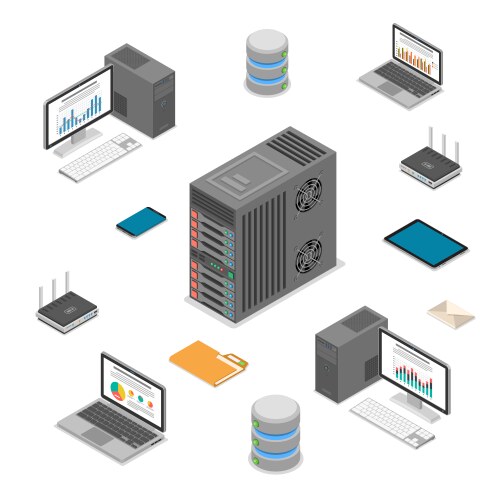 Computer parts isometric set isolated on white Vector Image