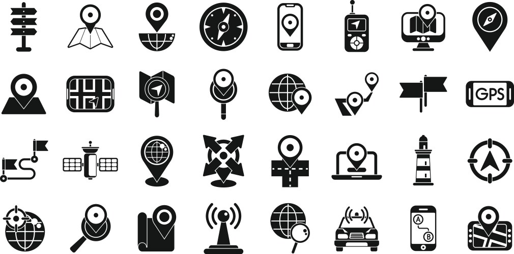 Geolocation icons set flat pin map Royalty Free Vector Image Geolocation icons set flat pin map Royalty Free Vector Image