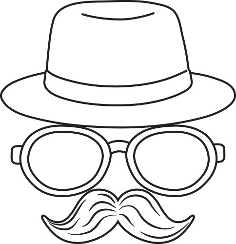 Hat glasses and moustache black white Royalty Free Vector