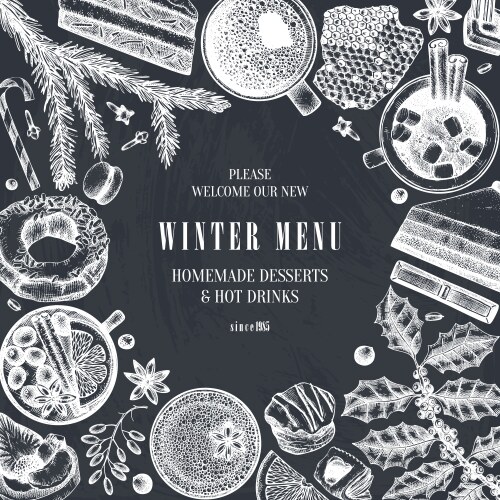 Hot drinks winter menu design template includes Vector Image