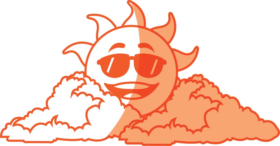 Outlined sunny face smiling character icon Vector Image