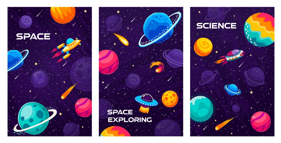 Galaxy spaceship and outer space vintage posters Vector Image