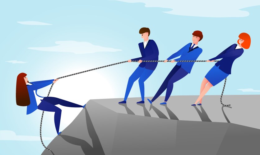 Business team pull ropes concept Royalty Free Vector Image