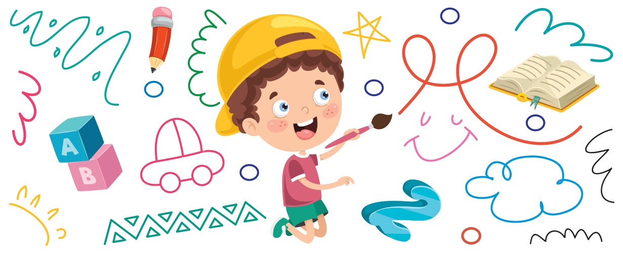 Kids playing around sun Royalty Free Vector Image