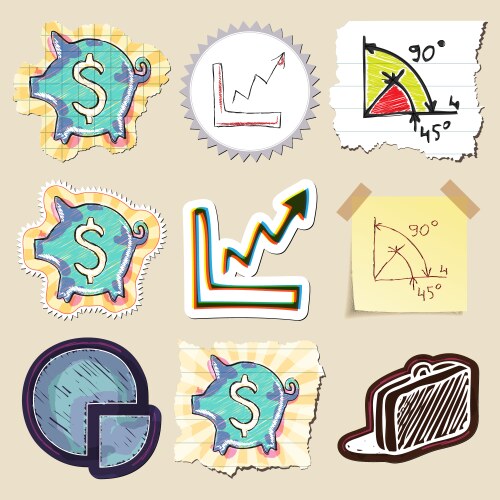 Hand drawn finance emblems set isolated Royalty Free Vector
