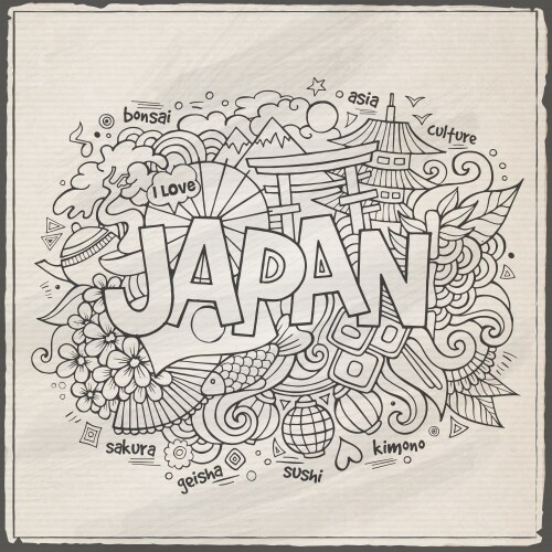 Japan hand lettering and doodles elements Vector Image