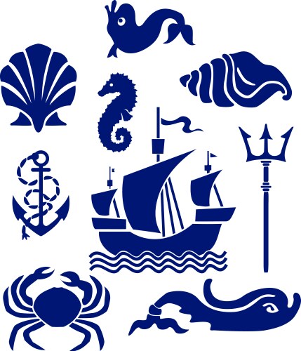 Sea creatures colorful collection Royalty Free Vector Image