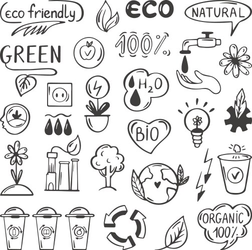 Nature mountain eruption doodle set Royalty Free Vector