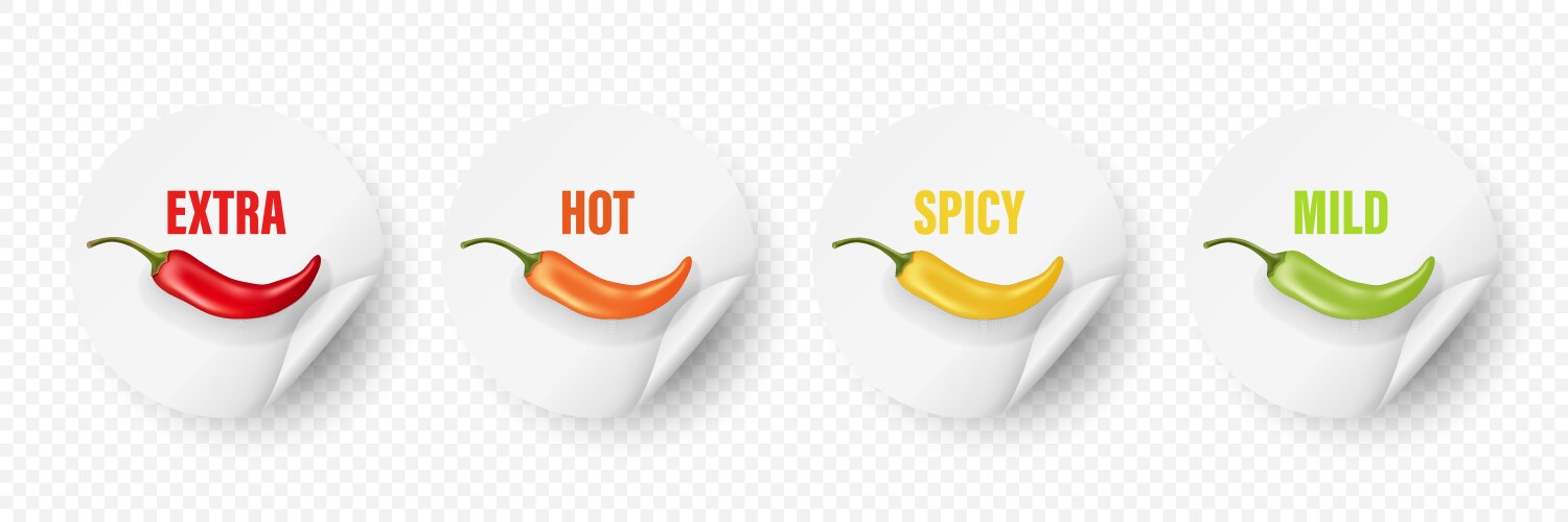 Realistic round stickers with spicy chili Vector Image