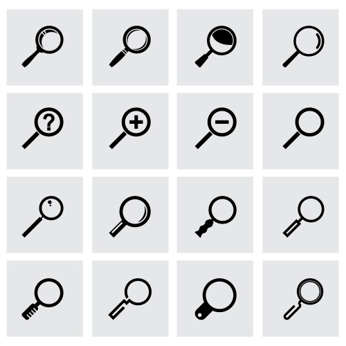 Grey magnifying glass icon set Royalty Free Vector Image