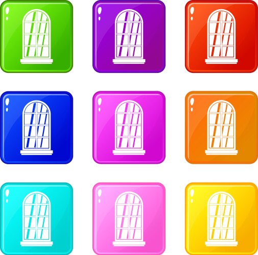 White window arched frame icon set color Vector Image