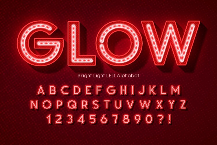 Shining led light alphabet extra glowing font Vector Image