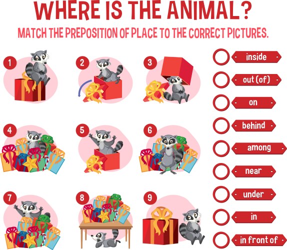 Preposition wordcard with rabbit and present box Vector Image