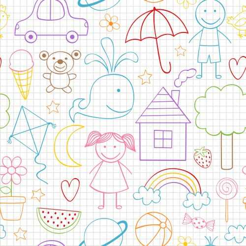 Coloring seamless pattern with kids drawings Vector Image