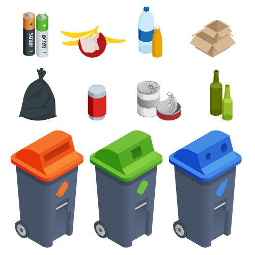 Isometric 3d garbage landfill bulldozer trash Vector Image