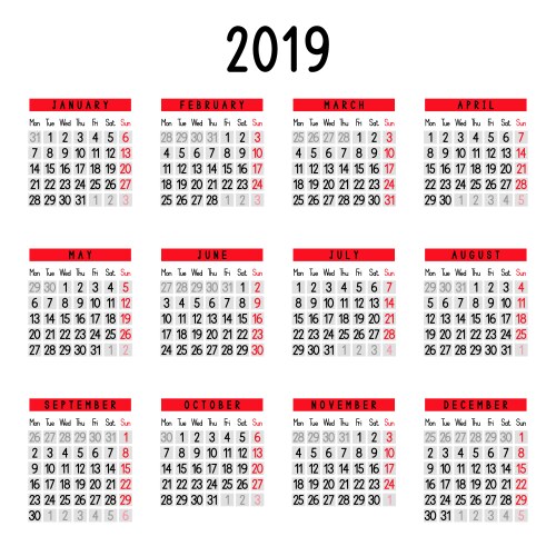 Simple 2024 calendar week starts on monday Vector Image