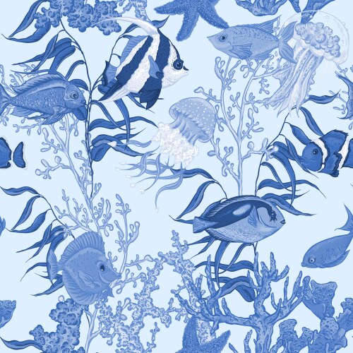 Herbal seamless pattern blue Royalty Free Vector Image
