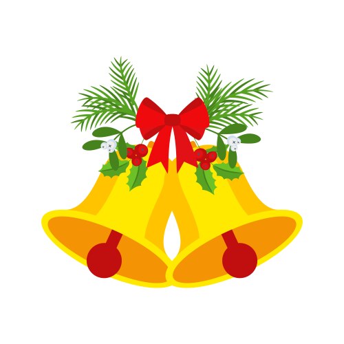 Two christmas bells with red bow and leaf decor Vector Image