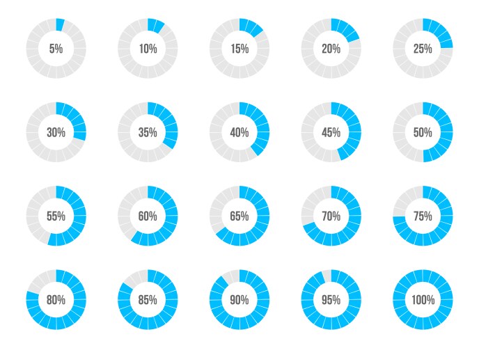Circle progress bar set with percentage numbers Vector Image