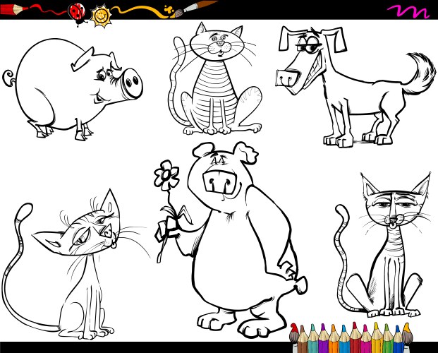 Cute pets cartoon coloring page Royalty Free Vector Image