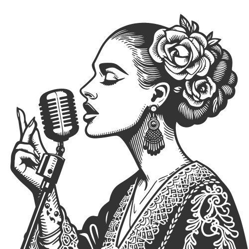 Fado singer lady engraving Royalty Free Vector Image