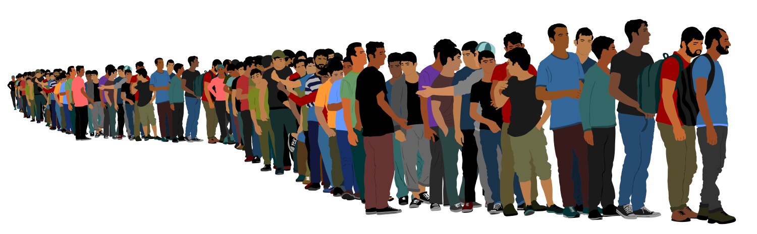 Group of people waiting in line silhouette Vector Image
