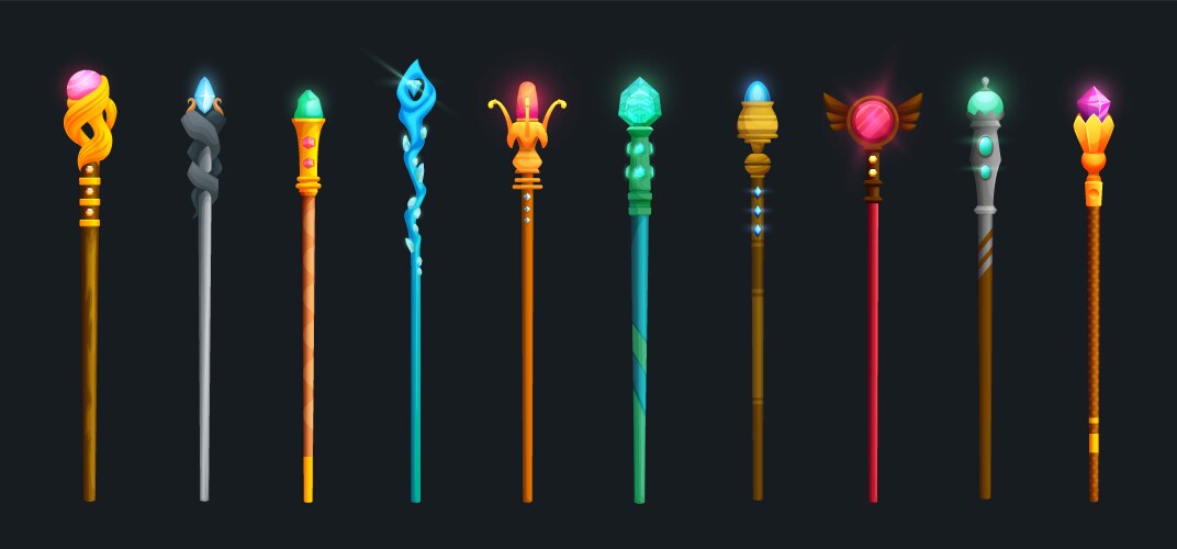 Magic wizard staff set Royalty Free Vector Image