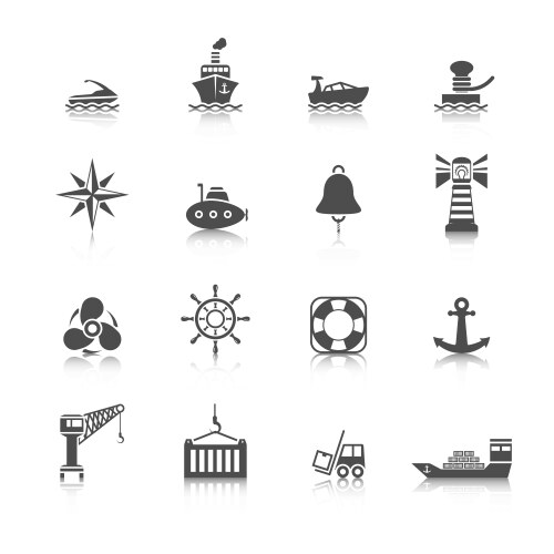Sea port icons flat line set Royalty Free Vector Image