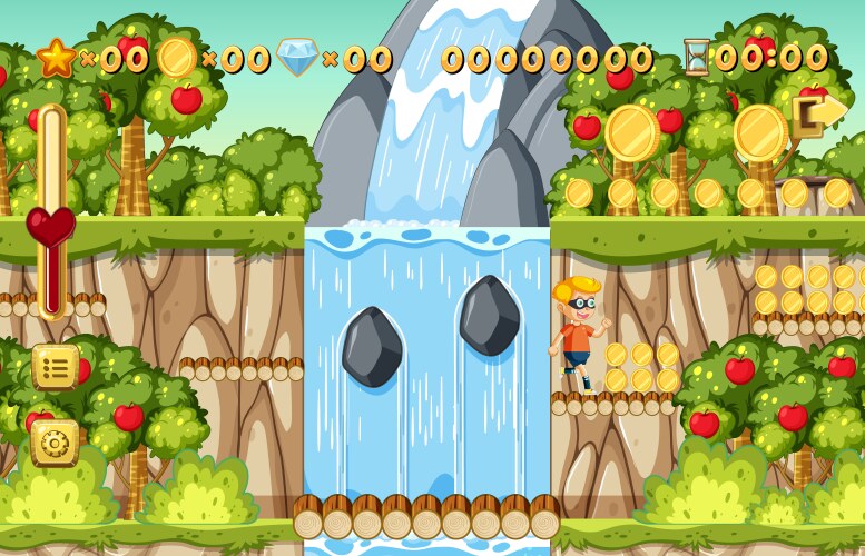 Collecting coins platformer game template Vector Image