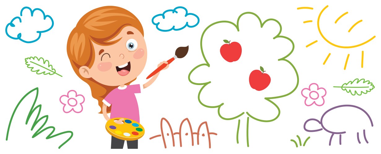 Kids playing around sun Royalty Free Vector Image