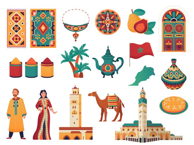 Travel to morocco set moroccan art and culture Vector Image
