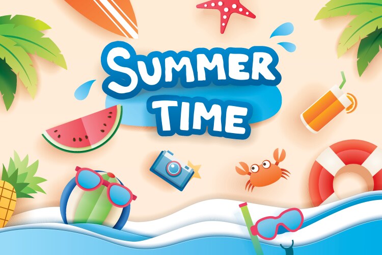 Summer border with paper cut fantasy flowers Vector Image